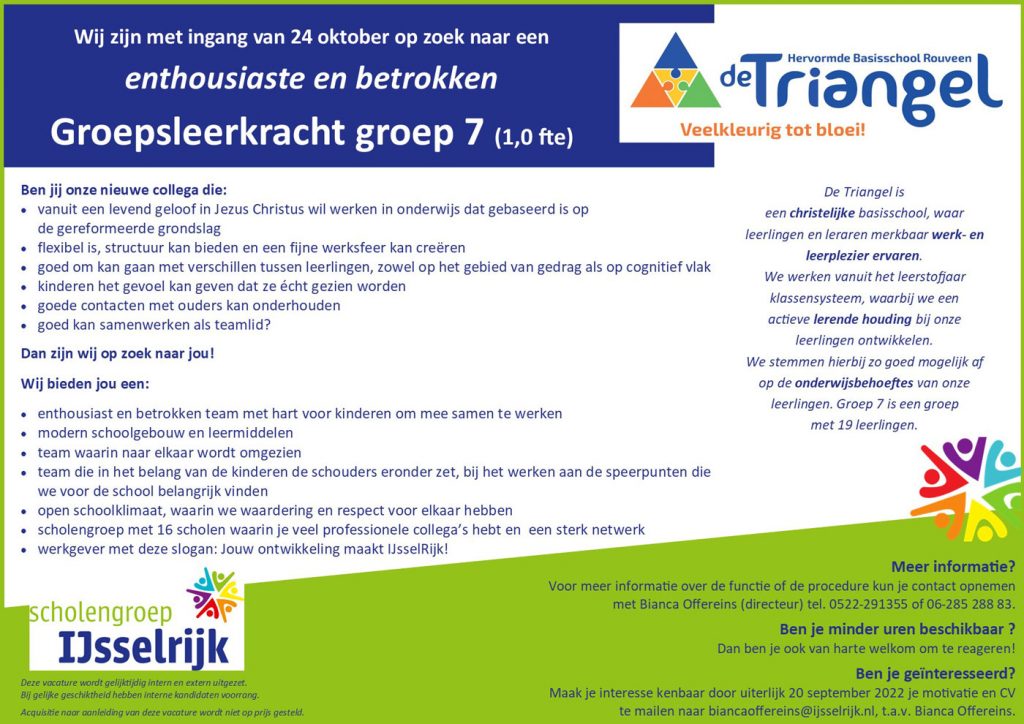 Vacature groepsleerkracht basisschool de Triangel Rouveen - Weblog ...